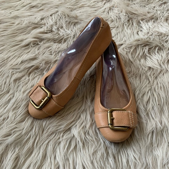 Fossil | Shoes | Fossil Brown Leather Flats With Buckle Details | Poshmark